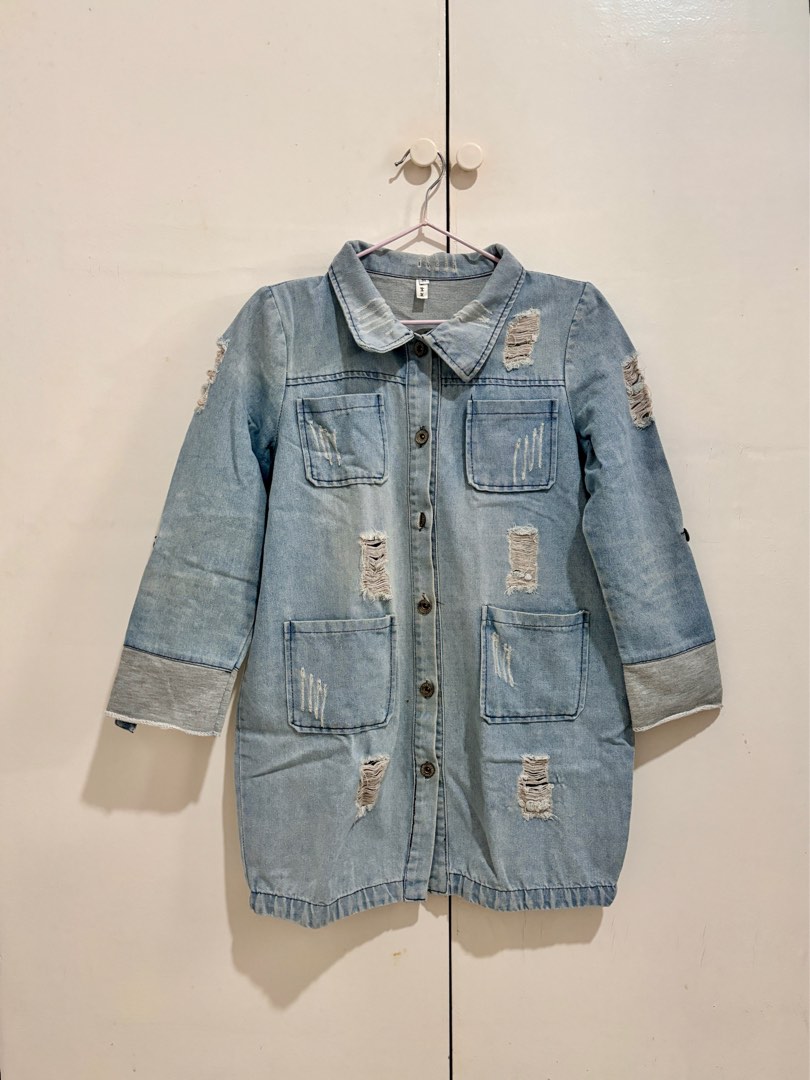 Denim Tattered Jacket, Women's Fashion, Coats, Jackets and Outerwear on ...