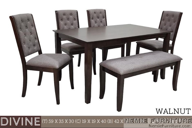 DIVINE dining table with bench and 4 chairs, Furniture & Home Living ...