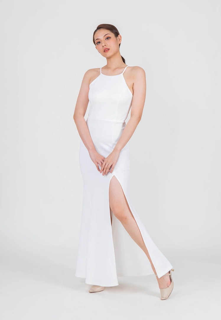 Cut-In Slim Fit Sexy Back Elegant Long White ROM/ Dinner Dress, Women's ...