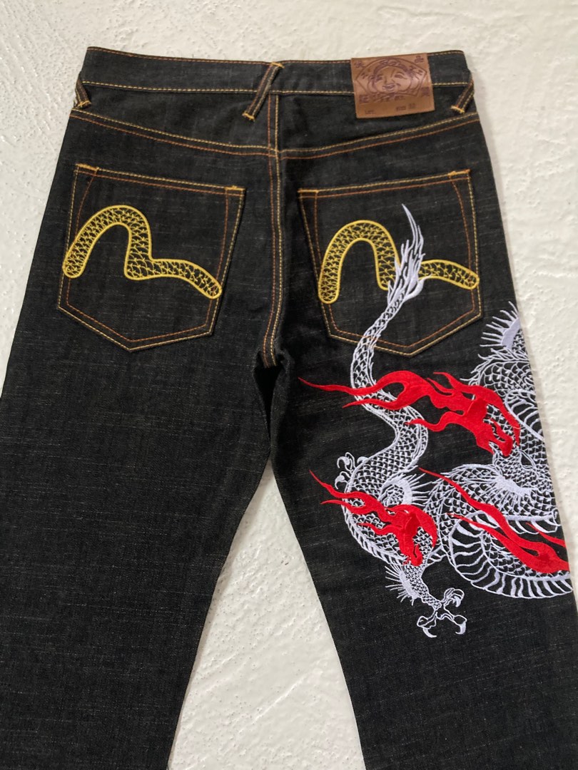 Evisu Dragon Embroidery Indigo Raw/Dry Relax Straight cut for Men’s ...