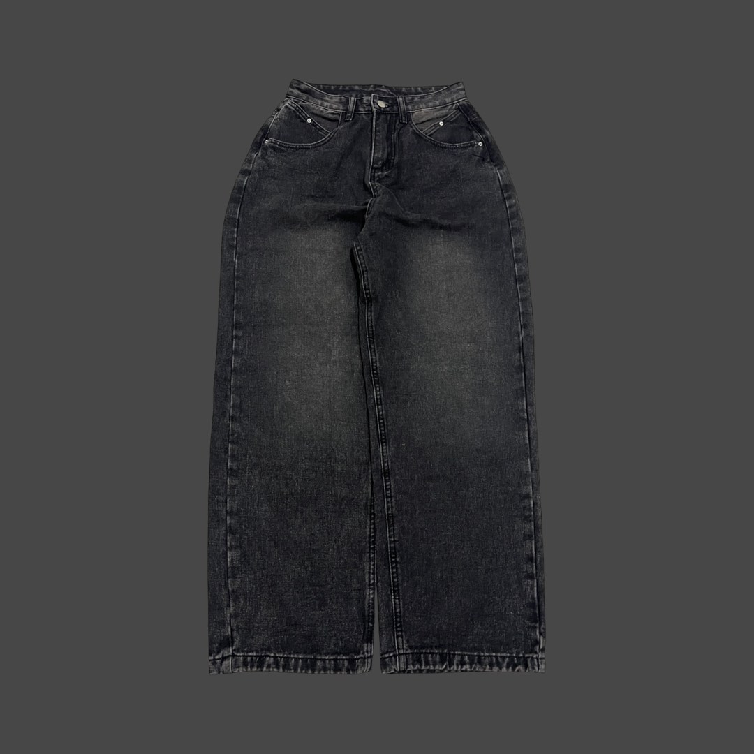 Faded Black Baggy Denim Subtle Mud Washed Pants, Men's Fashion, Bottoms ...