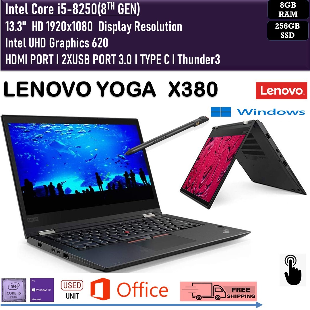 LENOVO THINKPAD Yoga X380 CORE i5 8thGEN / 8GBRM/256 SSD SCREEN SIZE 14 ...