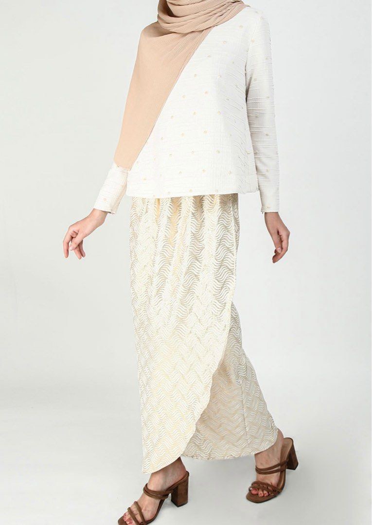 Poplook Ambika Blouse & Skirt - Cream/Beige/Gold, Women's Fashion ...