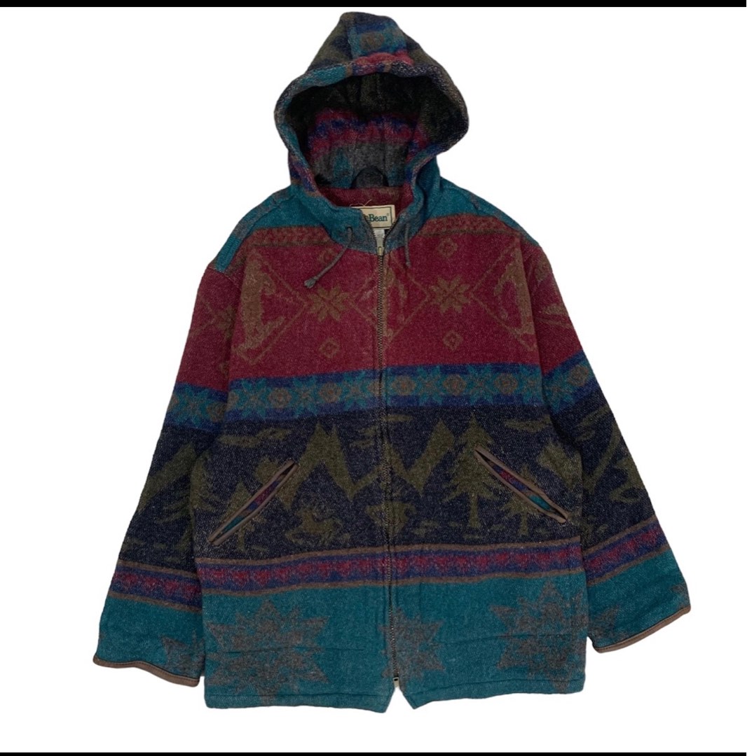 Vintage LL Bean Aztec Wool Zipper Jacket, Women's Fashion, Coats ...