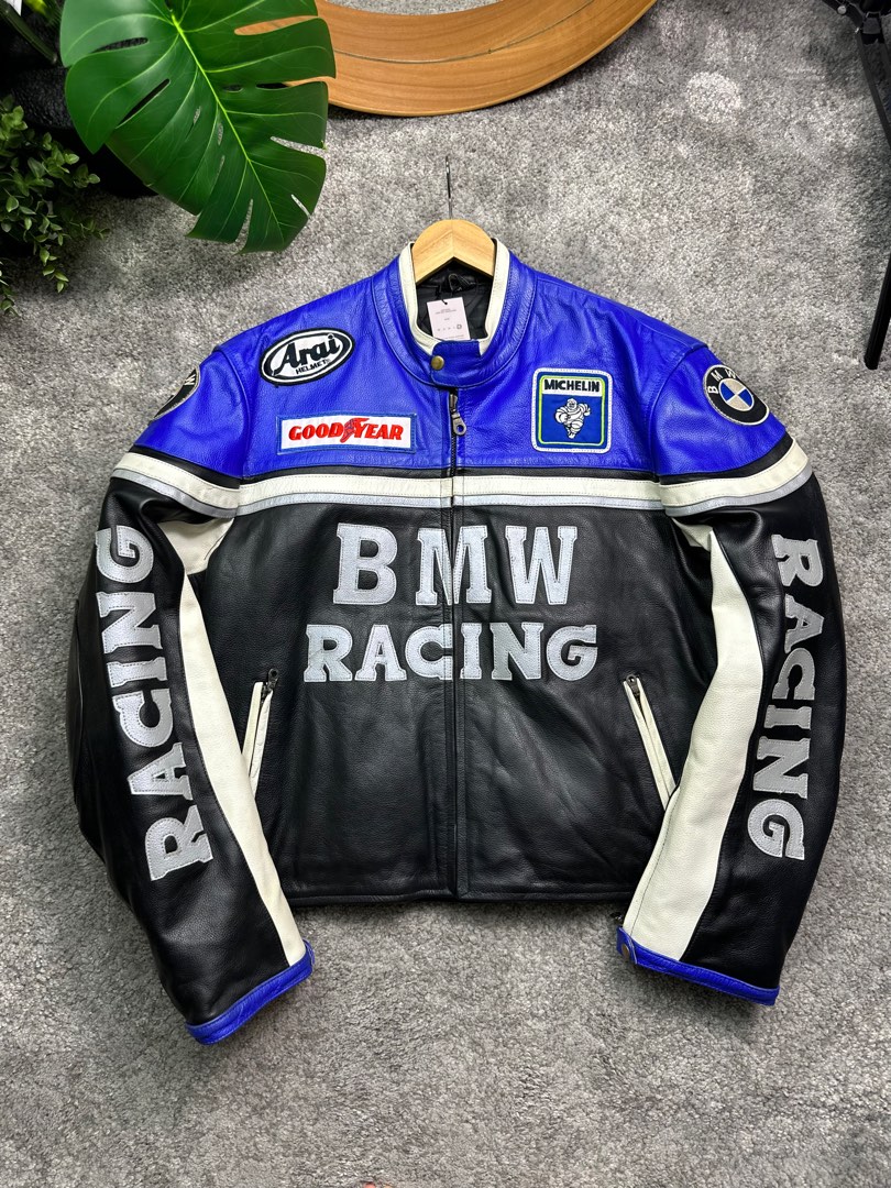 Vintage Rare BMW Leather Jacket Racing Big Logo Jacket, Men's Fashion ...