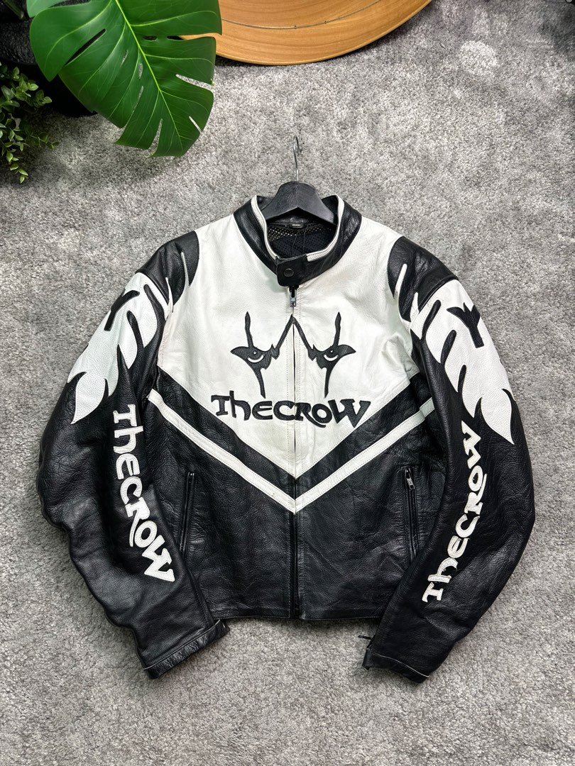 Vintage The Crow Racing Moto Bike Leather Jacket Y2K, Men's Fashion ...