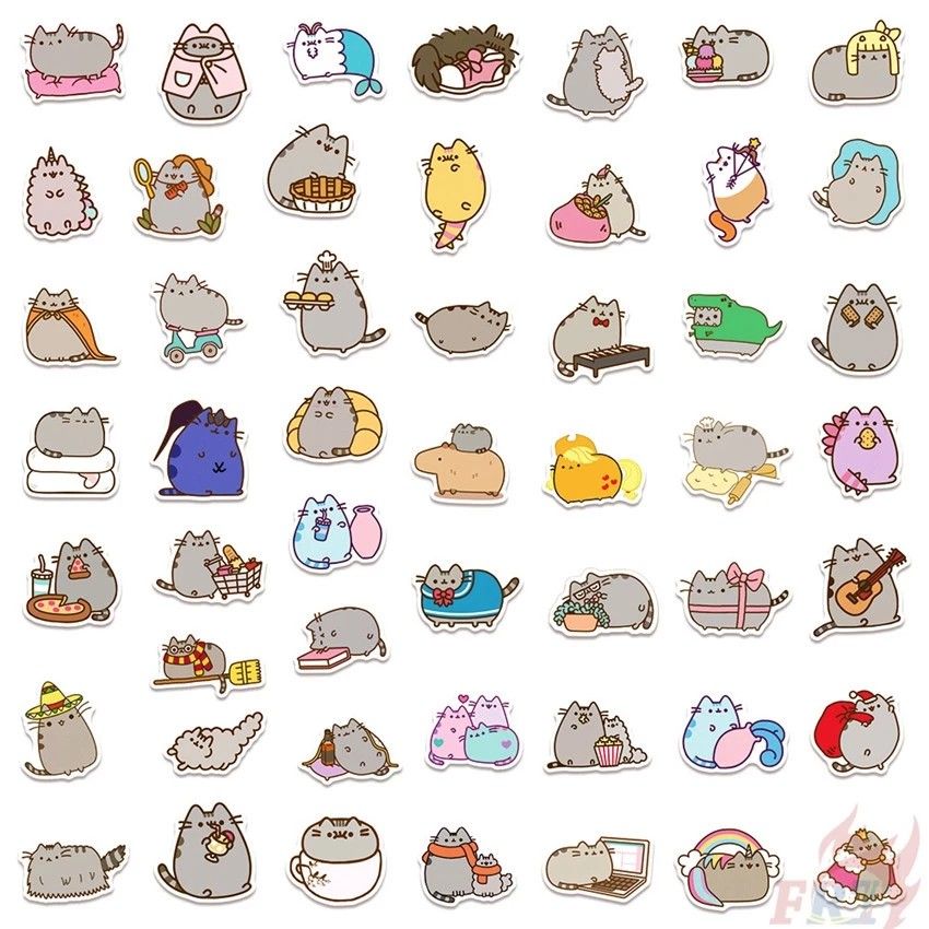 25/50pcs Pusheen Cat Waterproof Vinyl PVC Stickers Decal Label Water ...