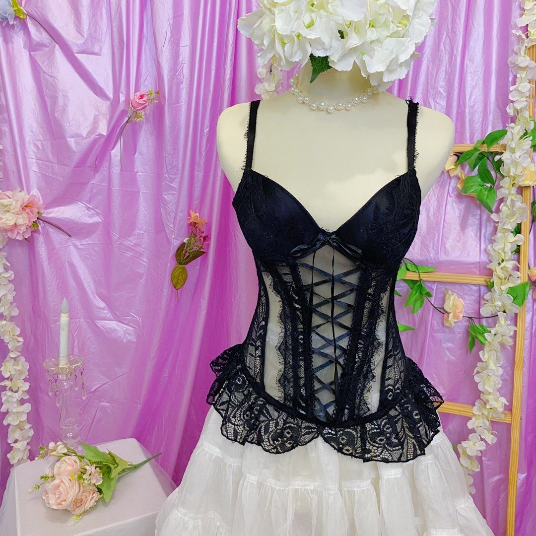 Black Gothic Y2K Bustier Long Torso Corset Fairycore Princesscore ...