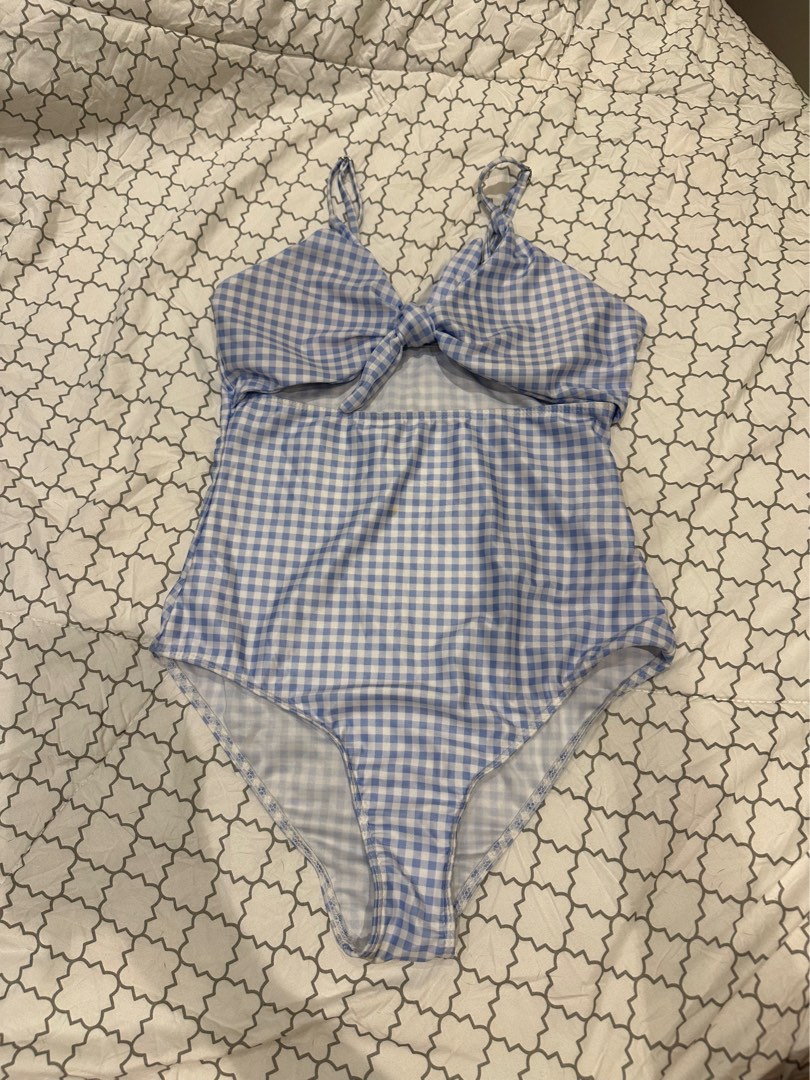 Blue Gingham One Piece Swimsuit, Women's Fashion, Swimwear, Bikinis ...
