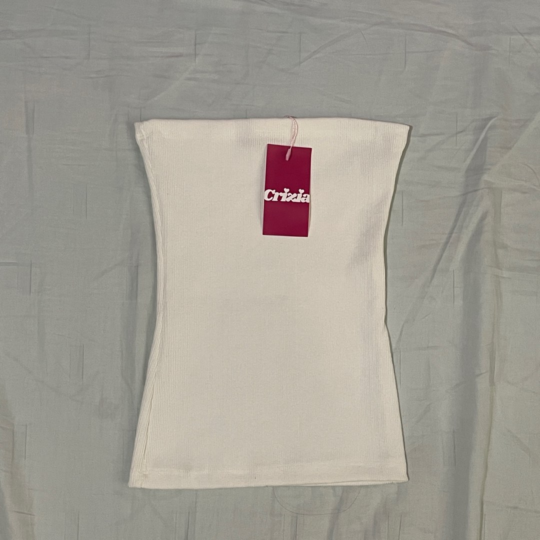 crizia white ribbed tube top, Women's Fashion, Tops, Sleeveless on ...