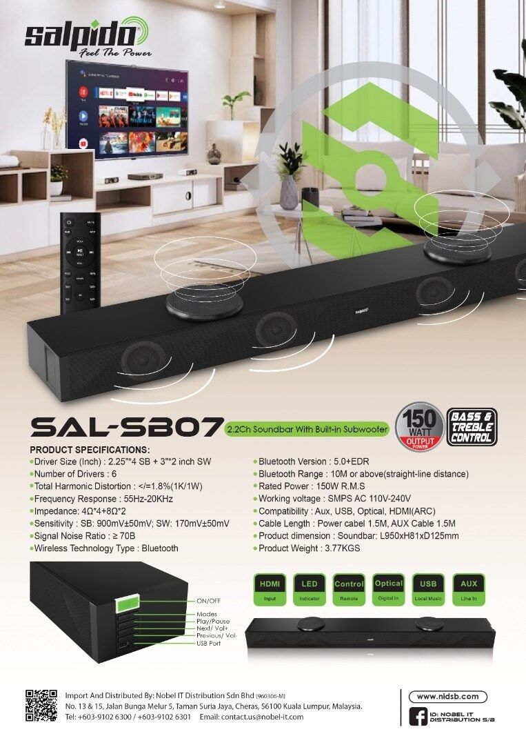 Salpido Soundbar SB07 2.2ch with Built-in subwoofer, Audio, Soundbars, Speakers & Amplifiers on ...