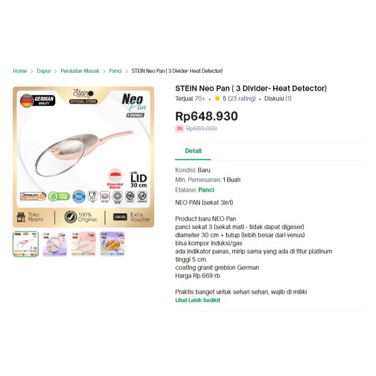 [UNDER RETAIL] Steincookware Stein Neo Pan (3 Divider- Heat Detector ...