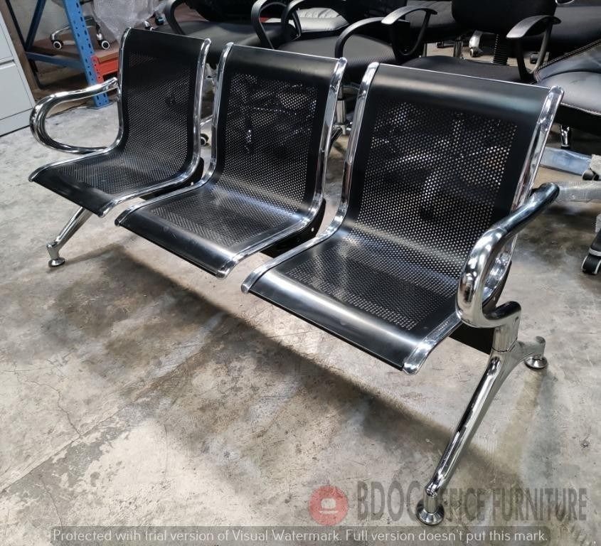 3 seater black silver gang chair all metal / office partition / office ...