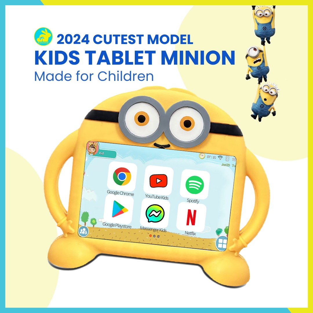 Bunnyshop Kids Tablet Minion|Android 13| YouTube|Dual Cam Yellow 128 GB ...