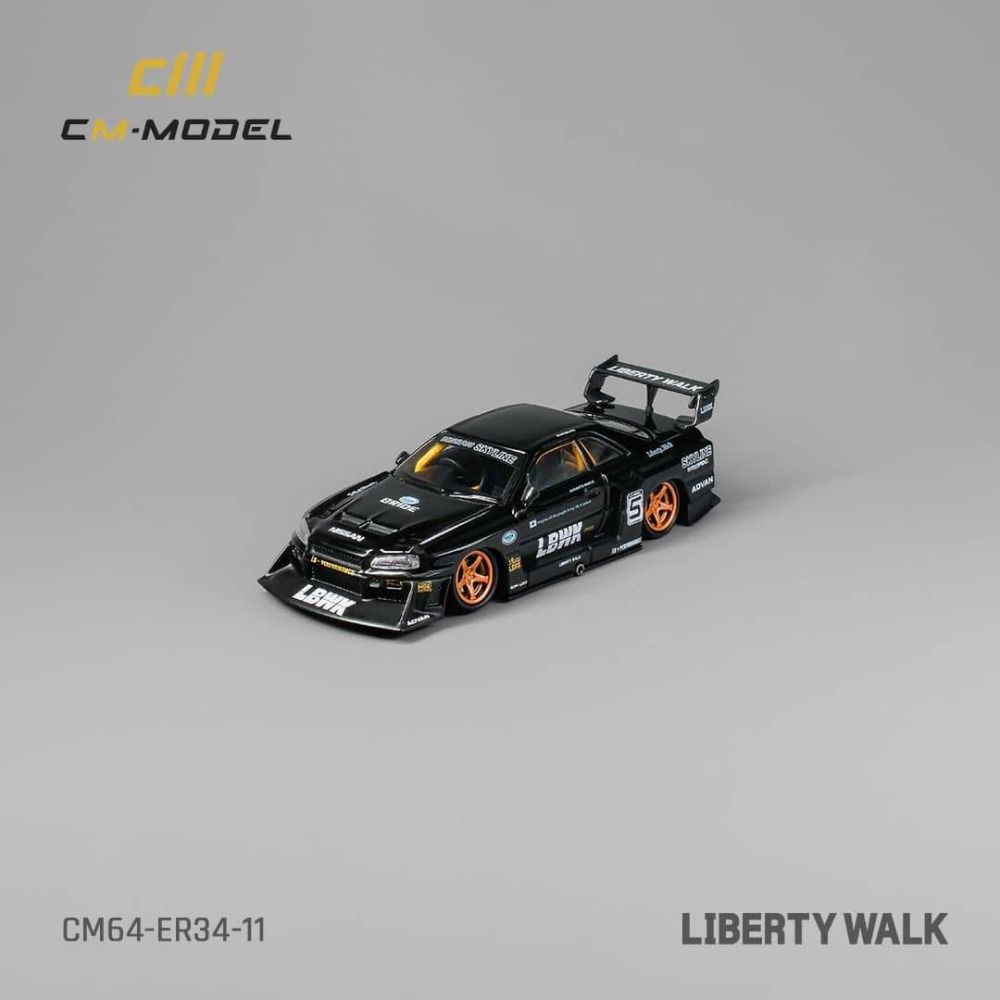 CM Model 1/64 Scale LBWK Skyline GT-R R34 Super Silhouette ER34 Black 5 ...