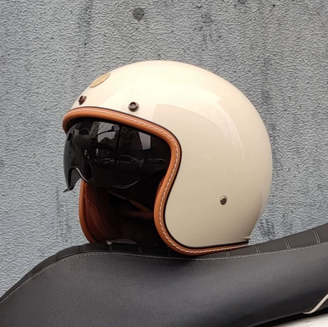 Cream White with Inner Lens Dual Motorcycle Helmet Open Face Three ...