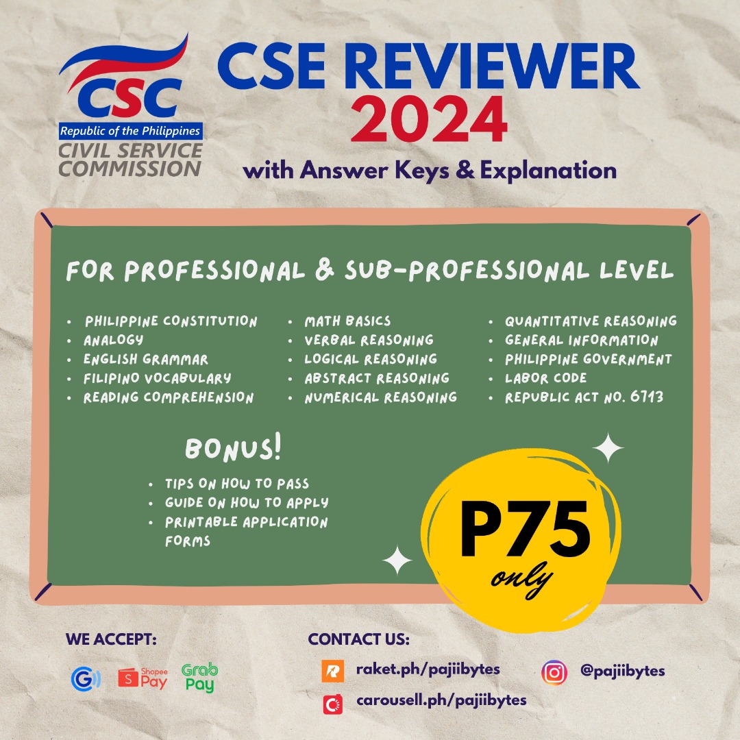 [DIGITAL PRODUCTS] Civil Service Exam Reviewer 2024, Everything Else ...