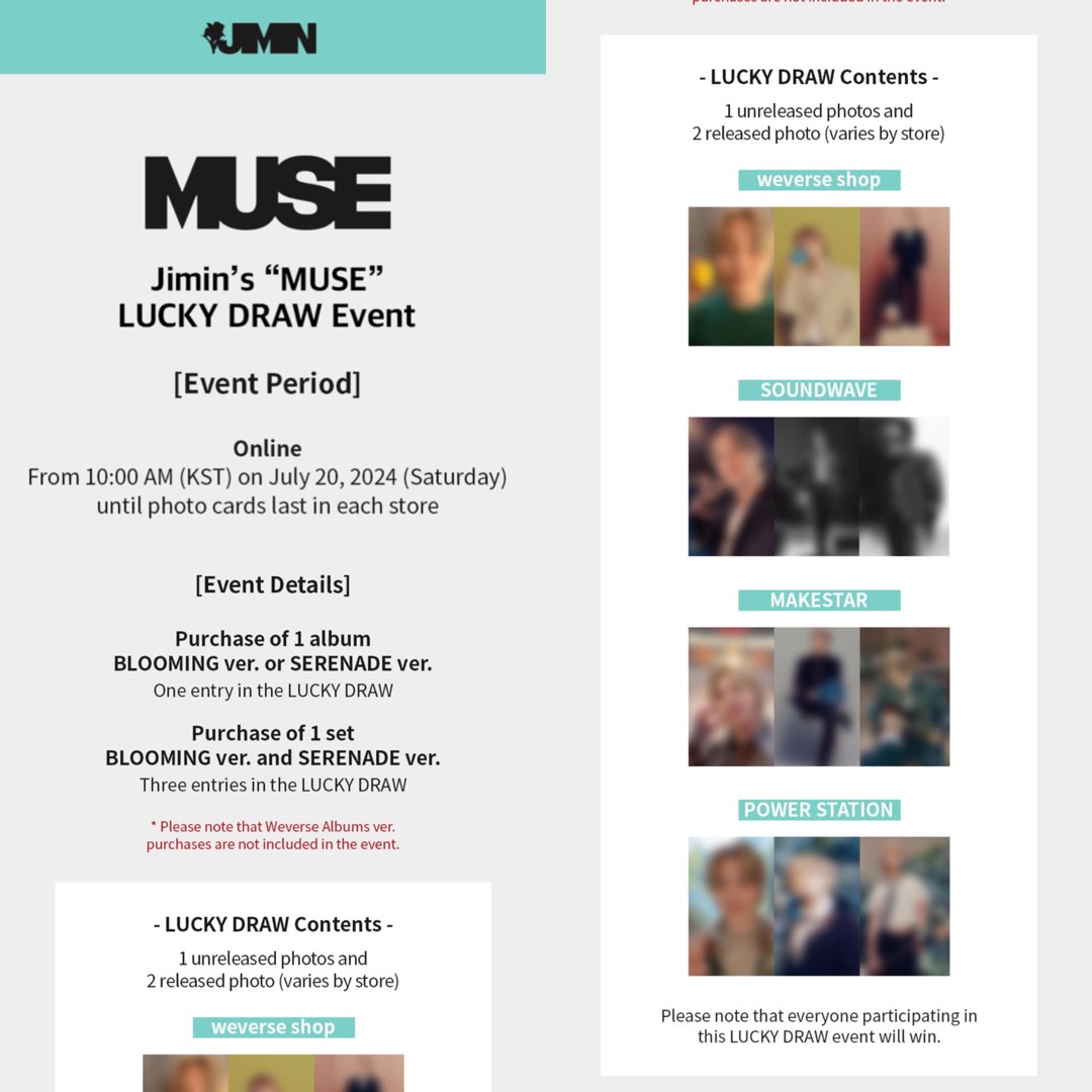 [GO] JIMIN (BTS) - MUSE Lucky Draw Event photocard album, Hobbies & Toys, Collectibles ...