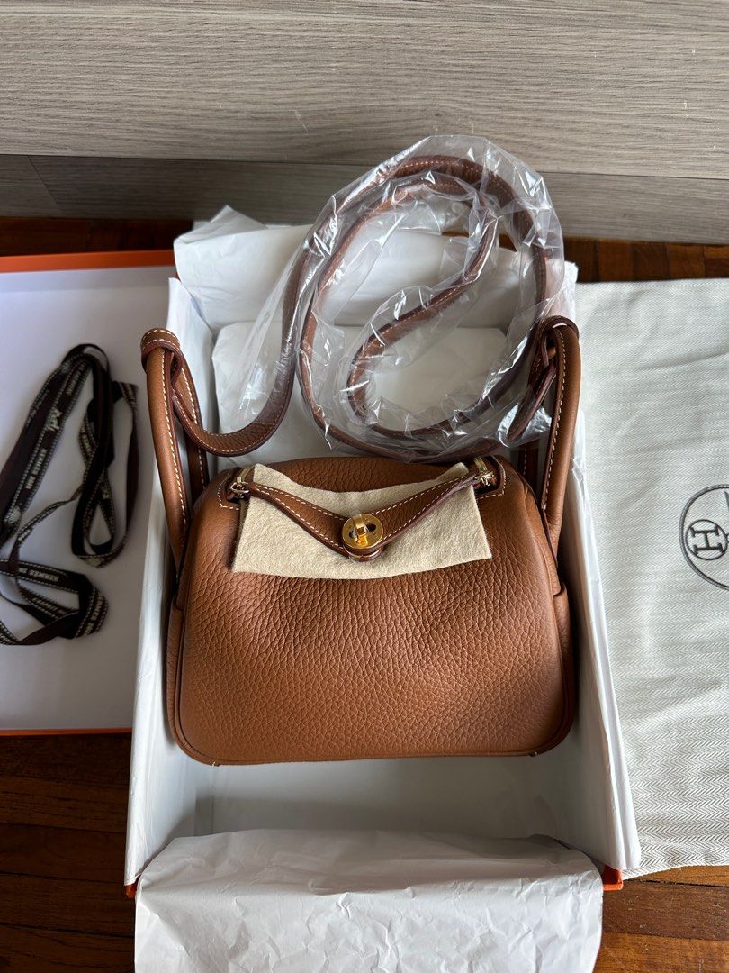 Hermes Mini Lindy gold GHW Stmap W, Luxury, Bags & Wallets on Carousell