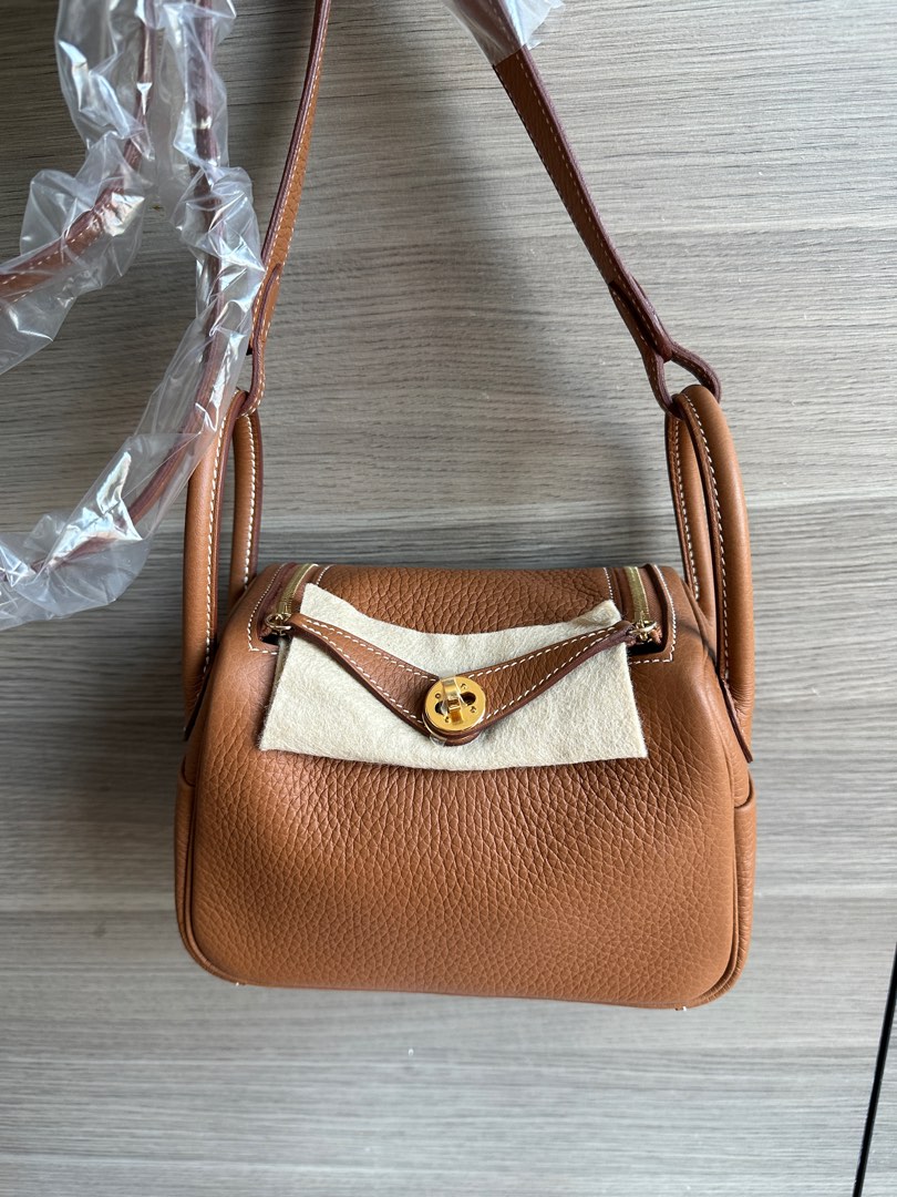 Hermes Mini Lindy gold GHW Stmap W, Luxury, Bags & Wallets on Carousell