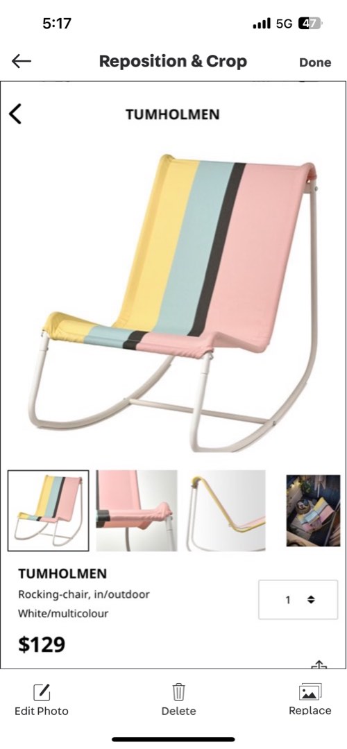 Ikea Tumholmen rocking chair, Furniture & Home Living, Outdoor ...