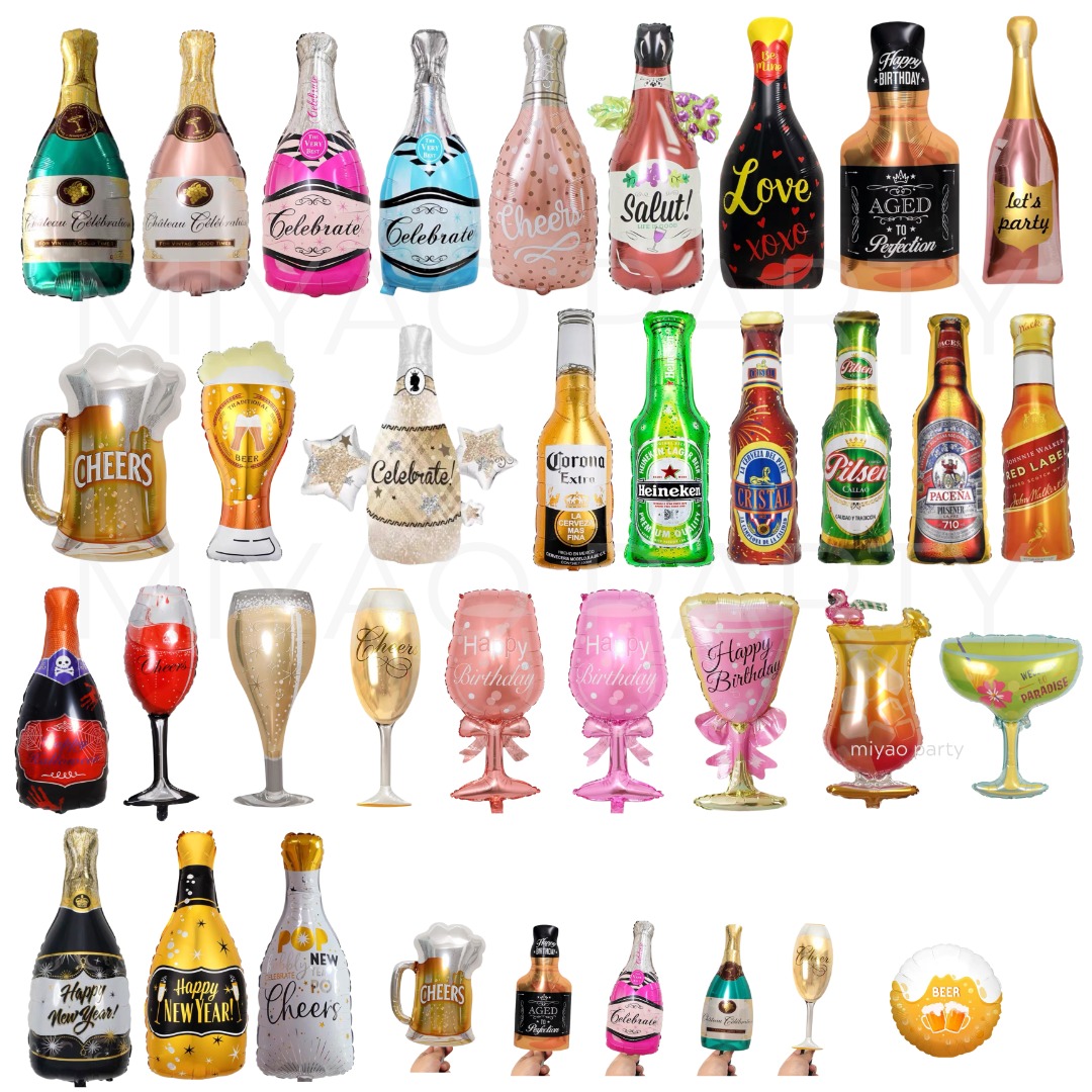 Alcohol Bottle Foil Balloon Champagne Bottle Whisky Heineken Beer Mug ...