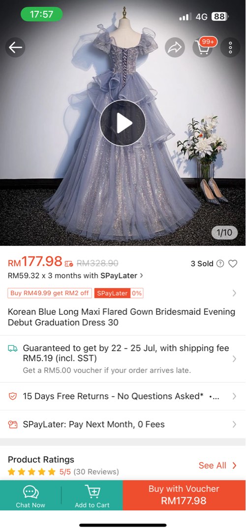 Korean Blue Long Maxi Flared Gown Bridesmaid Evening Debut Graduation ...