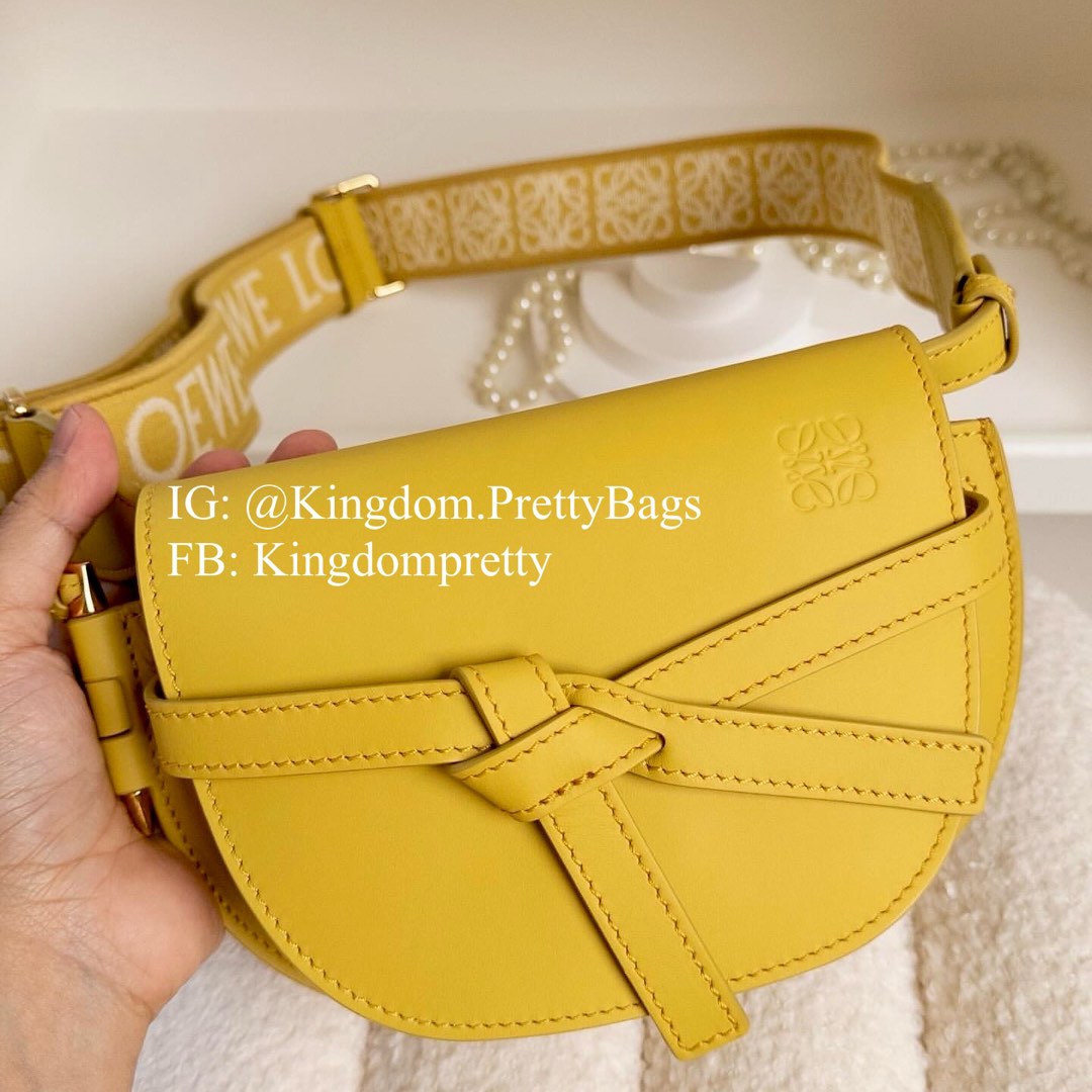 Loewe Gate Mini Size Dual Crossbody Belt Bag in Yellow Logo Strap Pre ...