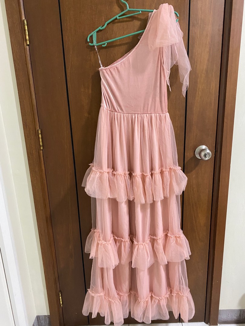 One-Sided Demure Pink Dress, Women's Fashion, Dresses & Sets, Evening ...