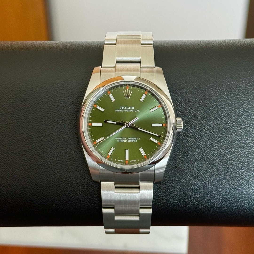Rolex Oyster Perpetual 34 Olive Green Dial, Luxury, Watches on Carousell