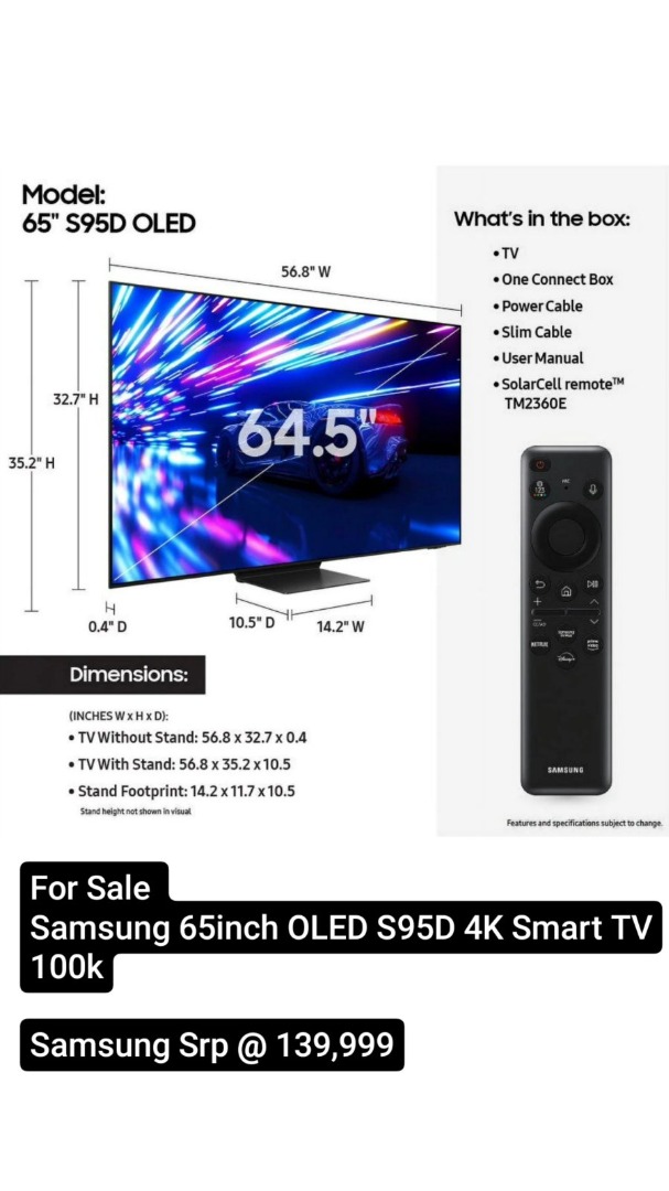 Samsung 65inch OLED S95D 4k Smart TV, TV & Home Appliances, TV ...