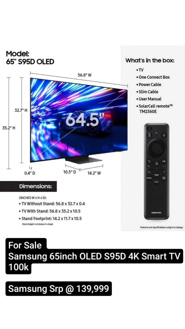 Samsung 65inch OLED S95D 4k Smart TV, TV & Home Appliances, TV ...