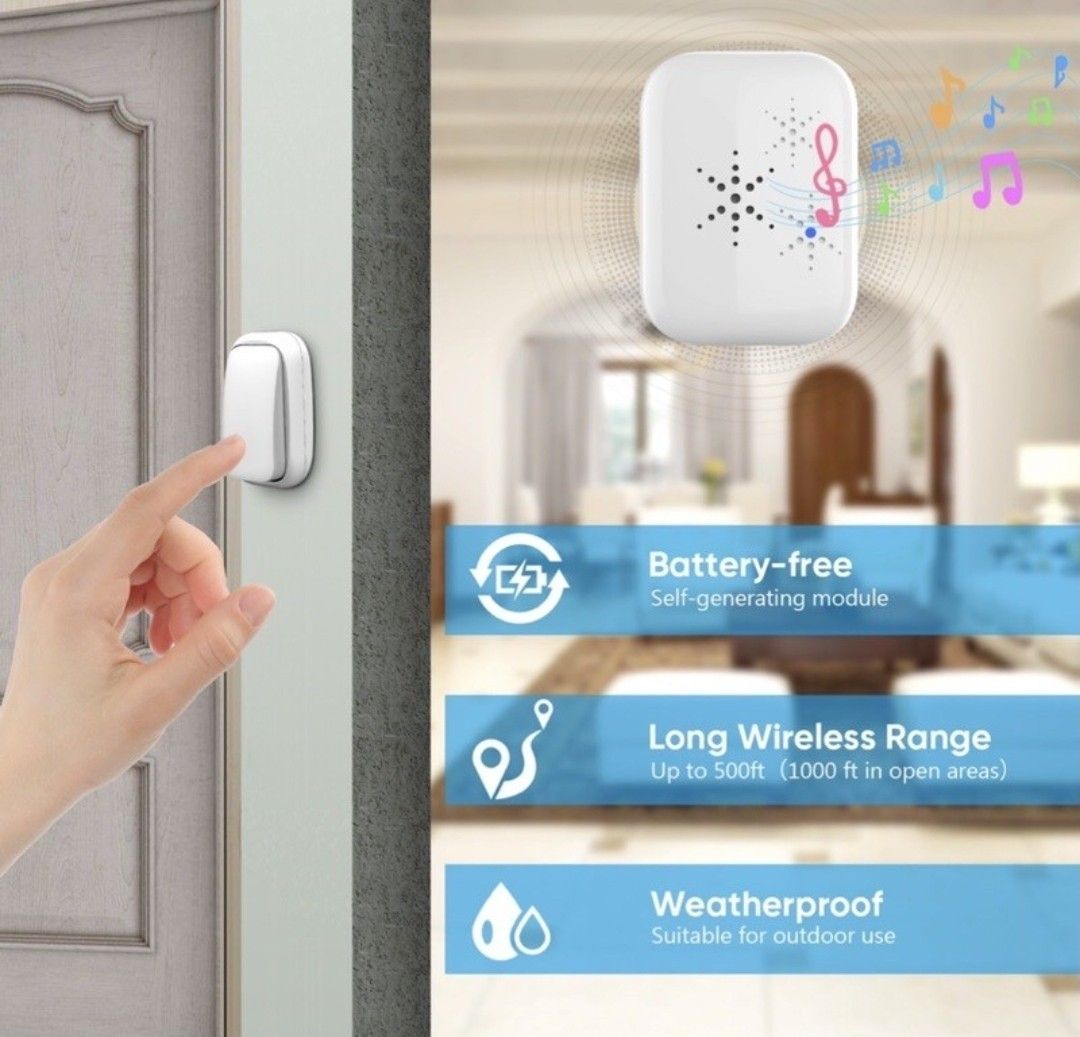 [SG] Self Powered Doorbell Long Range Wireless Waterproof Batteryless ...