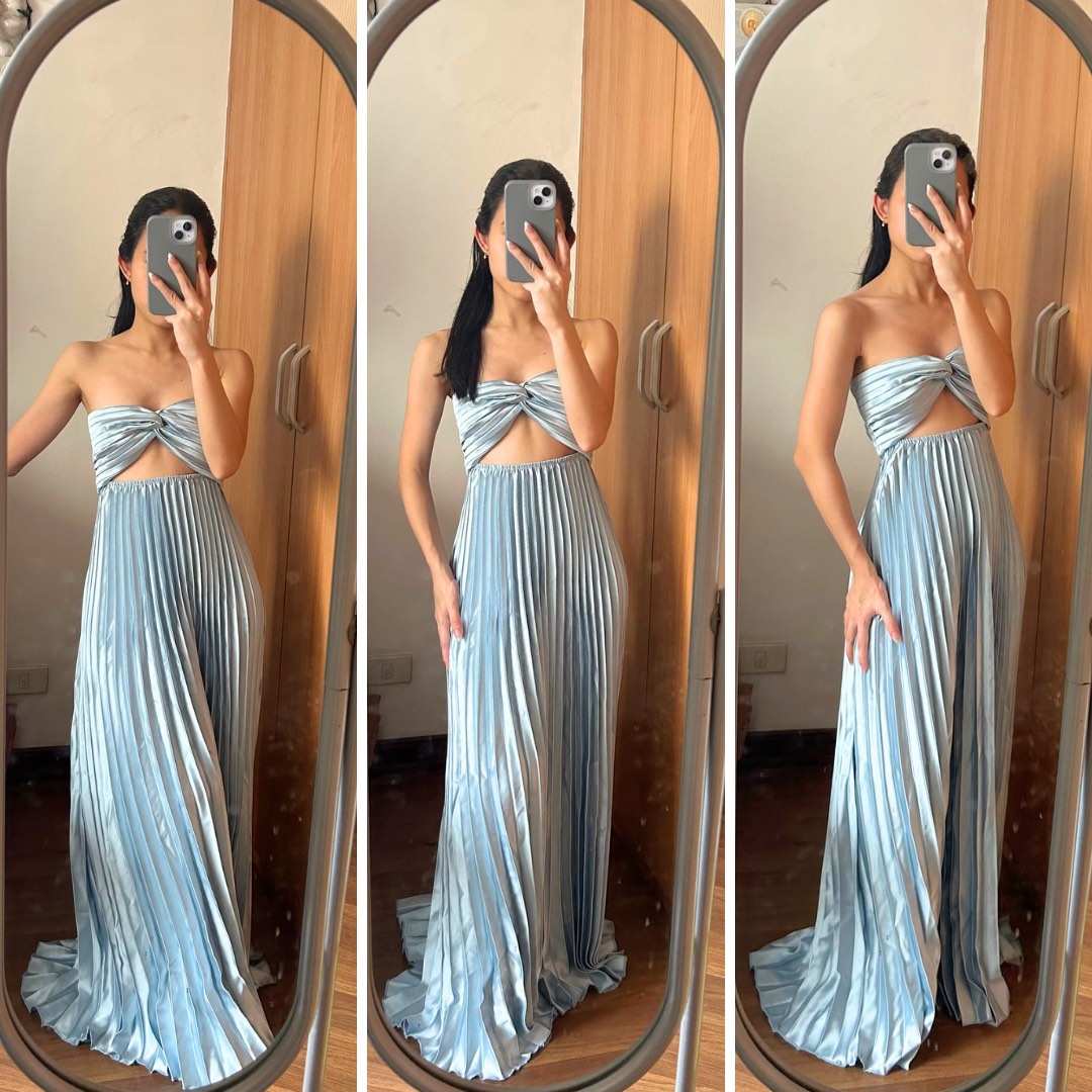 Shein Blue Pleated Tube Long Dress Maxi for wedding beach event ...