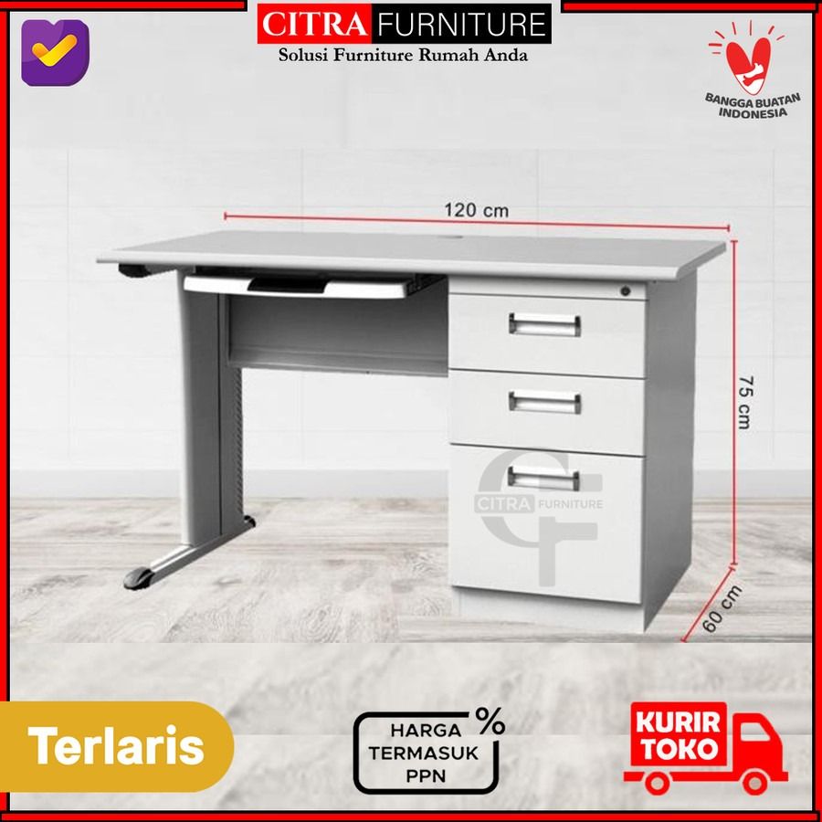 SHUMO Meja Tulis Besi Setengah Biro 120 cm | Meja Kantor Direktur [ TOP ...
