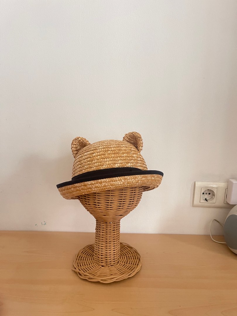 Topi rotan kuping rattan hat with ears cute korean, Fesyen Wanita ...