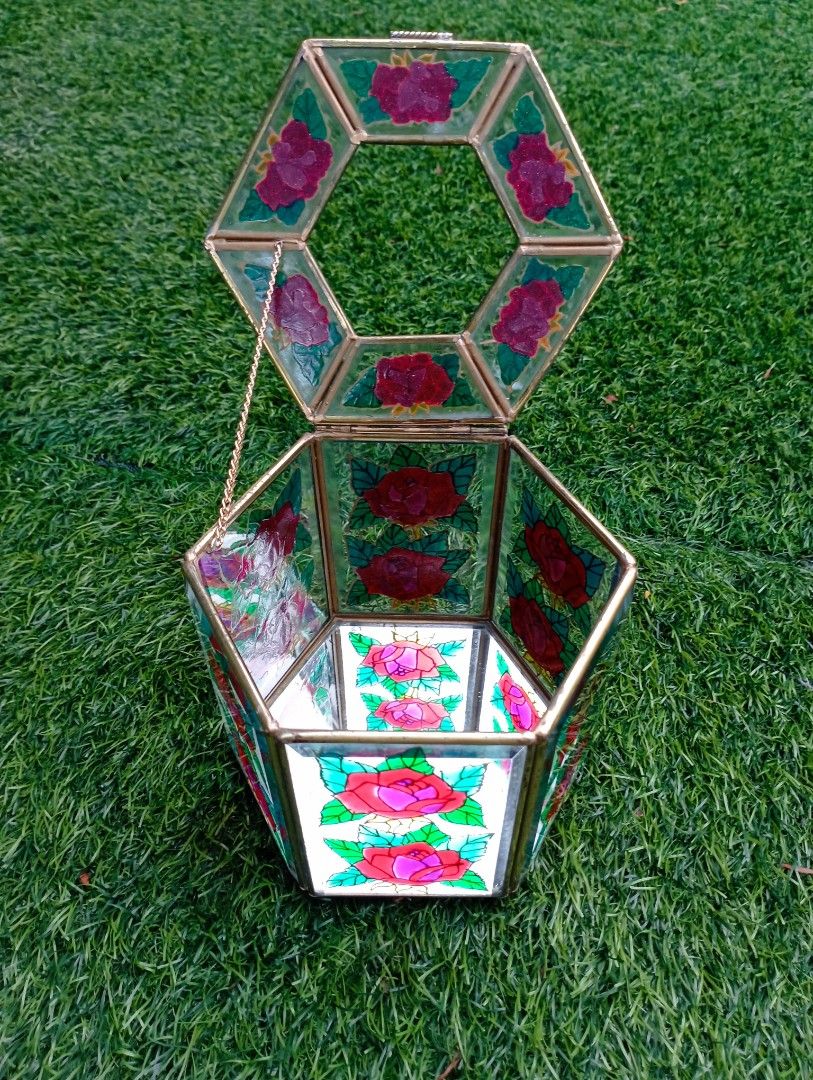 Vintage Hexagon Glass Hand Painted Decorative Tissue Jewellery Box Storage, Hobbies & Toys ...