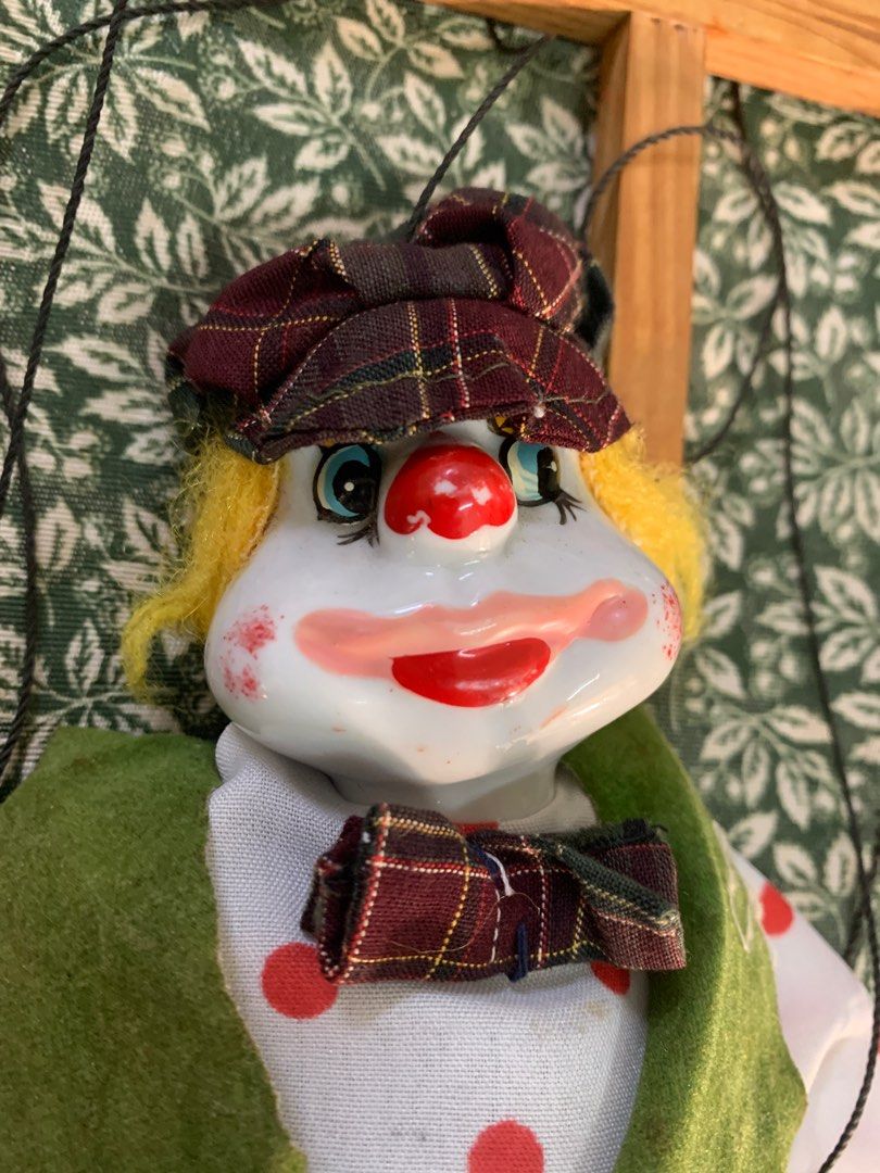 Vintage Porcelain Clown Marionette on Swing Hand Painted Soft Body ...