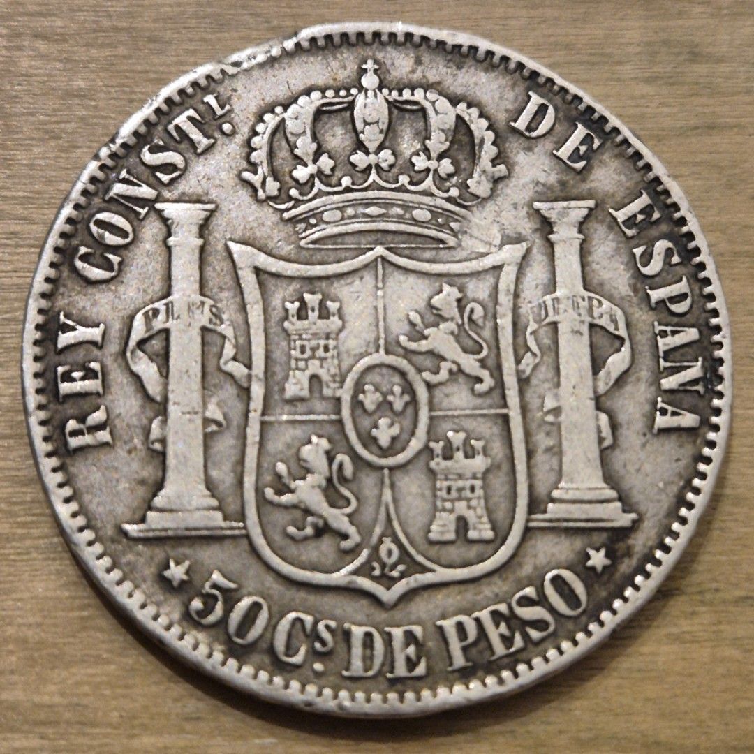 1885 Spanish Philippines King Alfonso XII 50 Centavos Silver Coin ...