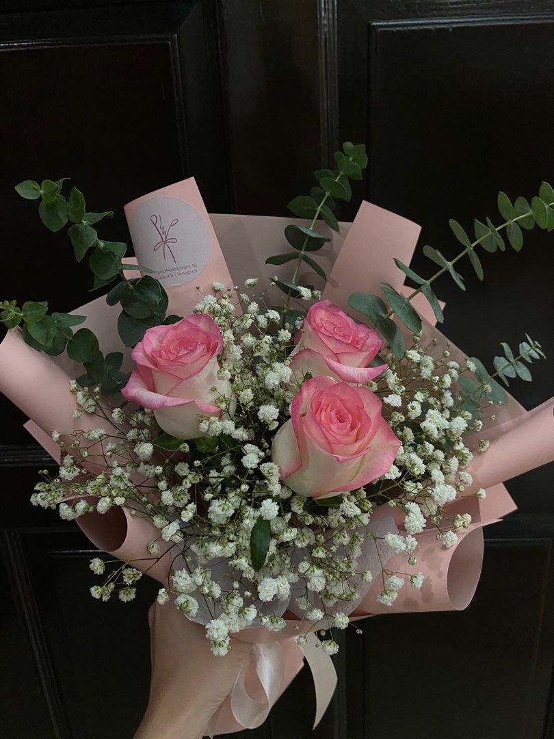 3 Stalks Pink Roses, Hobbies & Toys, Stationery & Craft, Flowers ...