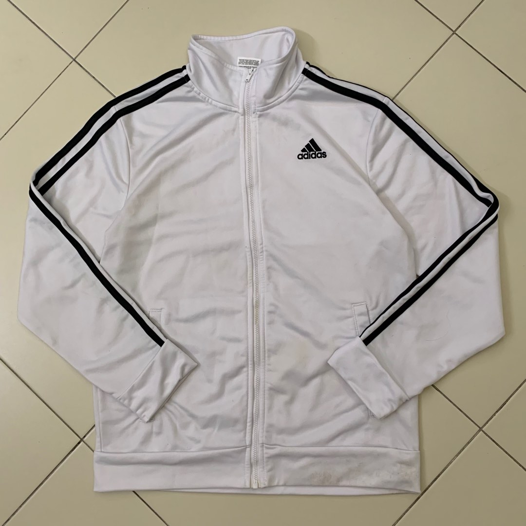 Adidas Tracktop Zipper White Black Stripe, Men's Fashion, Activewear on ...