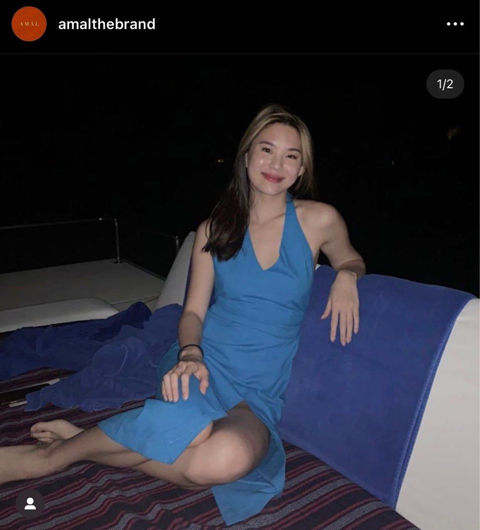 Amal blue backless linen midi dress, Women's Fashion, Dresses & Sets, Dresses on Carousell