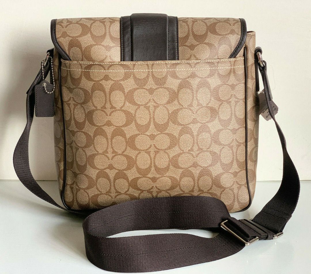 COACH HERITAGE SIGNATURE MAP CROSSBODY SLING MESSENGER BAG $328 KHAKI ...