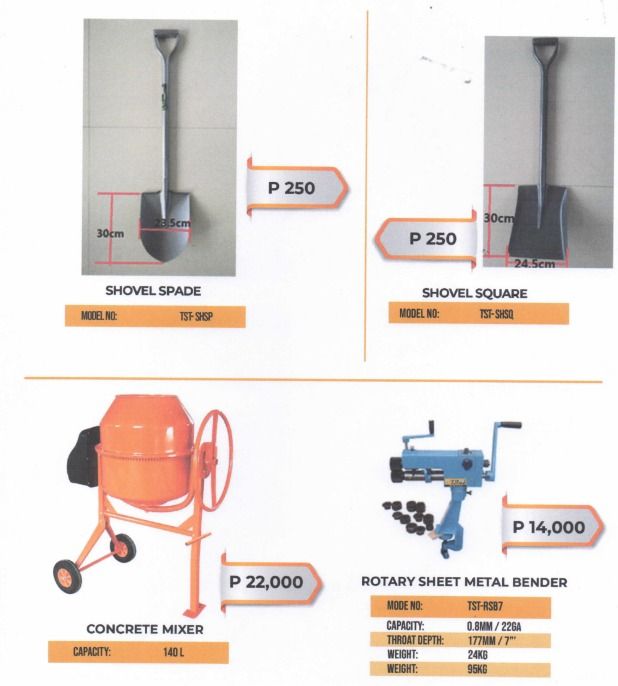CONCRETE-MIXER ROTARY-SHEET-METAL-BENDER SHOVEL-SPADE SHOVEL-SQUARE ...