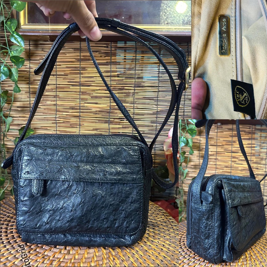 JRA. OSTRICH Leather by ROSSO E VERDE Vintage Bag. Genuine Ostrich bag ...