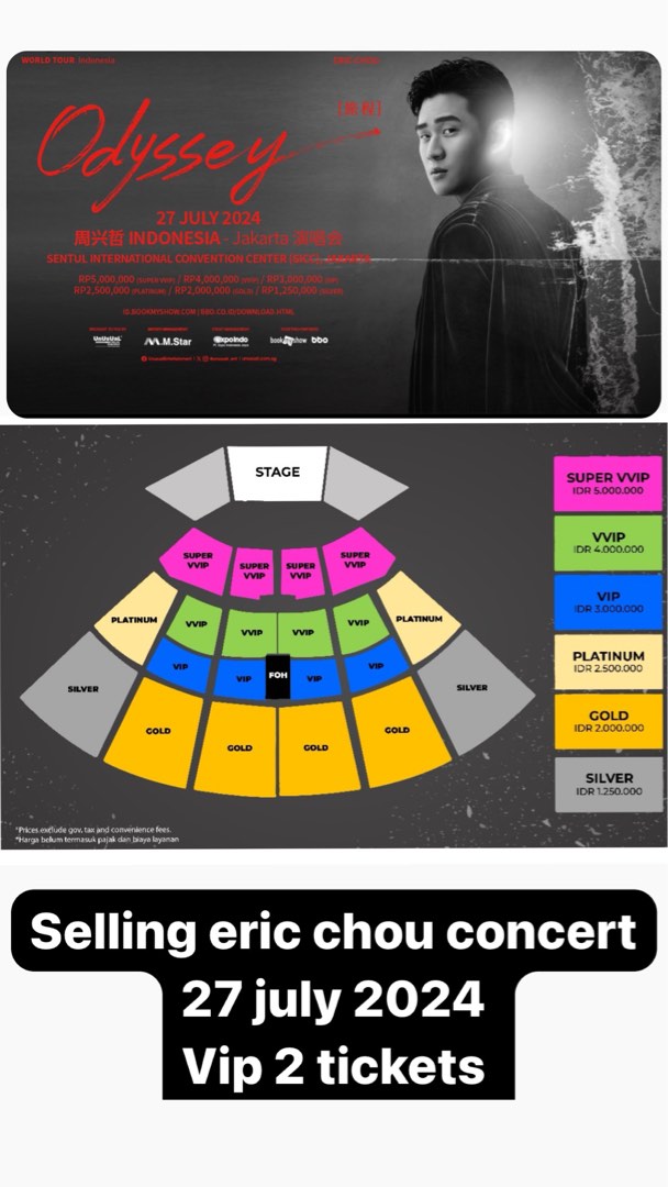 Jual RUGI Eric chou VIP 2 tickets jakarta concert, Tiket & Voucher, Tiket Acara di Carousell