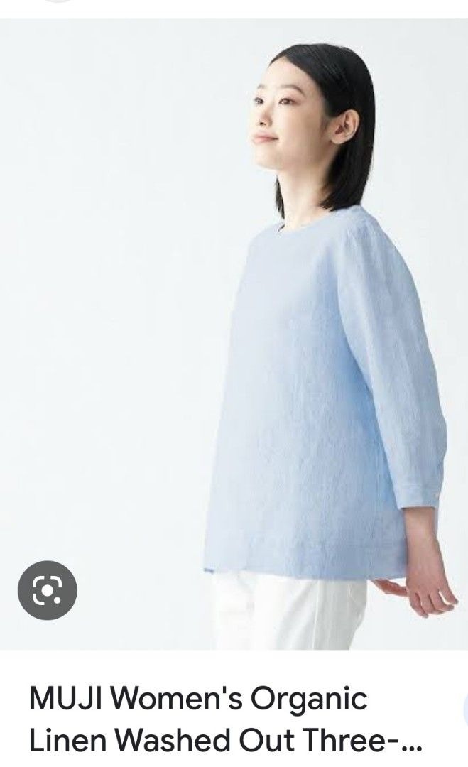 Muji Linen Blouse, Women's Fashion, Tops, Longsleeves on Carousell