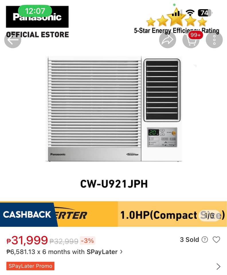 Panasonic window type inverter aircon 1hp, TV & Home Appliances, Air ...