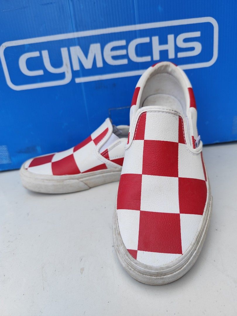 SLIP ON VANS CLASSIC LEATHER CHECKERBOARD, Women's Fashion, Footwear ...