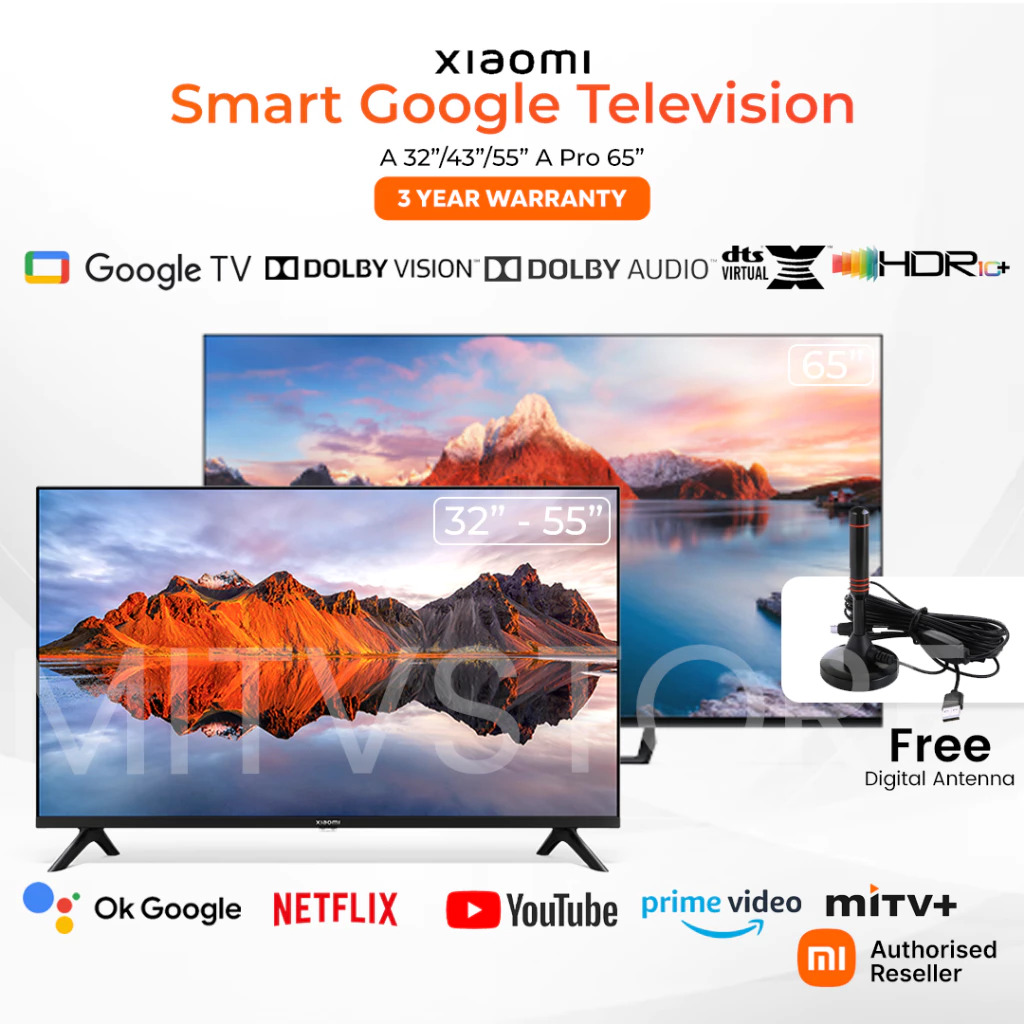 Xiaomi A/A Pro 32"/43"/55"/65" Smart Google TV with Google Playstore ...